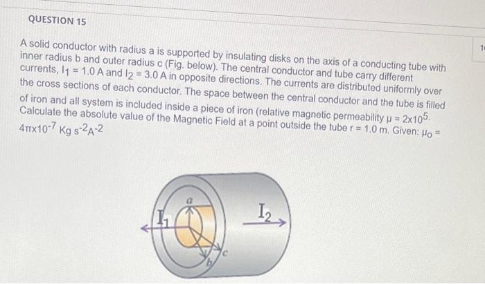 Solved A solid conductor with radius a is supported by | Chegg.com