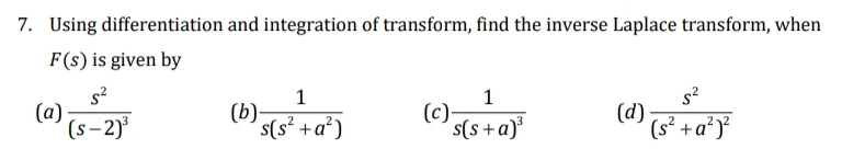 Solved Using differentiation and integration of transform, | Chegg.com