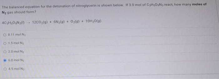 Solved The balanced equation for the detonation of | Chegg.com