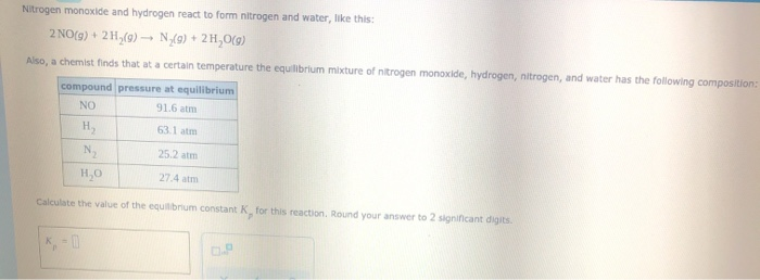 Solved + Nitrogen monoxide and hydrogen react to form | Chegg.com
