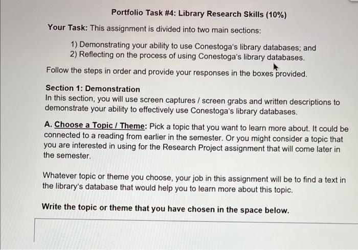 Portfolio Task \#4: Library Research Skills (10\%) | Chegg.com