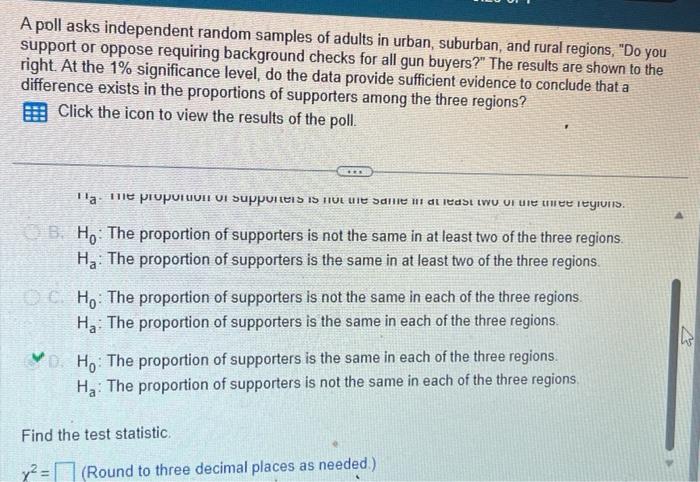 Solved A Poll Asks Independent Random Samples Of Adults In