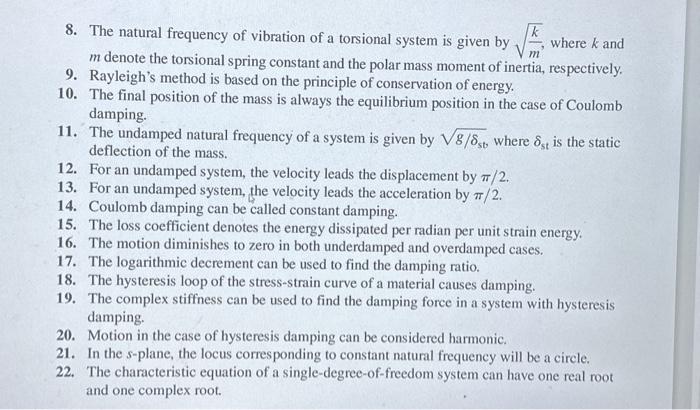 Solved 8. The natural frequency of vibration of a torsional | Chegg.com