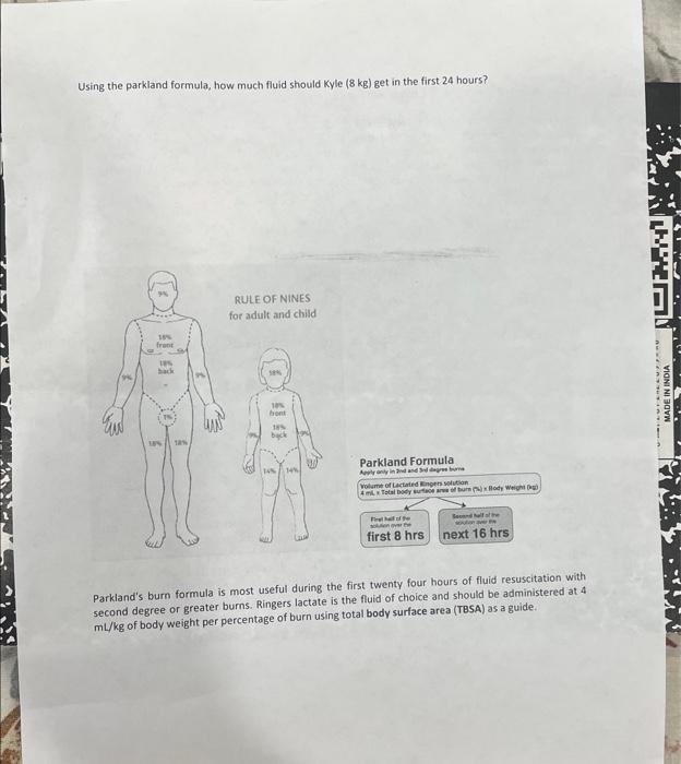 Solved Using the parkland formula, how much fluid should | Chegg.com