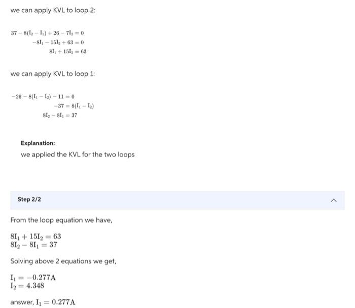 Solved we can apply KVL to loop 2: | Chegg.com