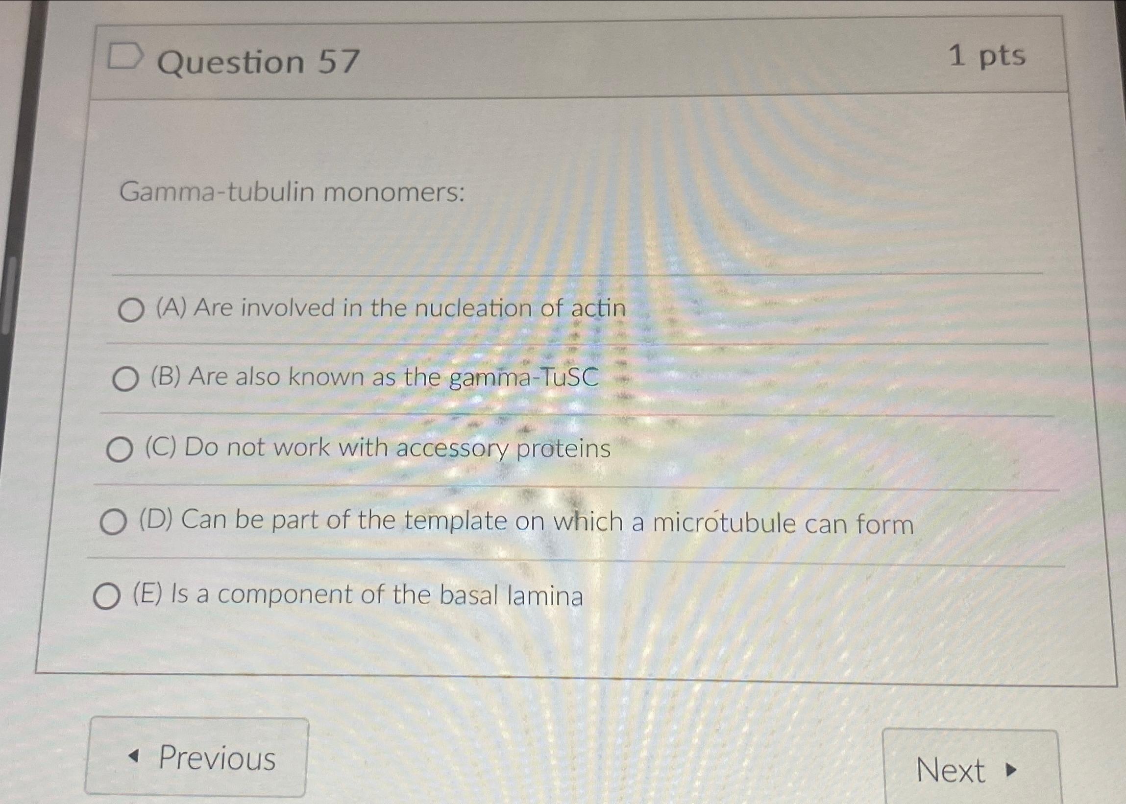 Solved Question 571 ﻿ptsGamma-tubulin monomers:(A) ﻿Are | Chegg.com