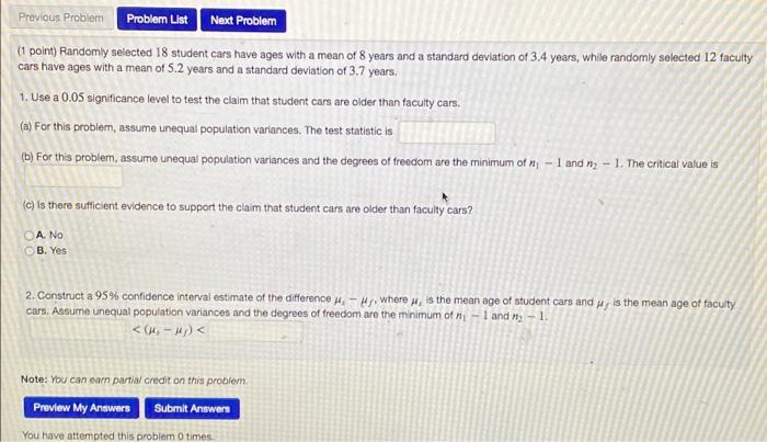 Solved a Previous Problem Probler List Next Problem (1 | Chegg.com