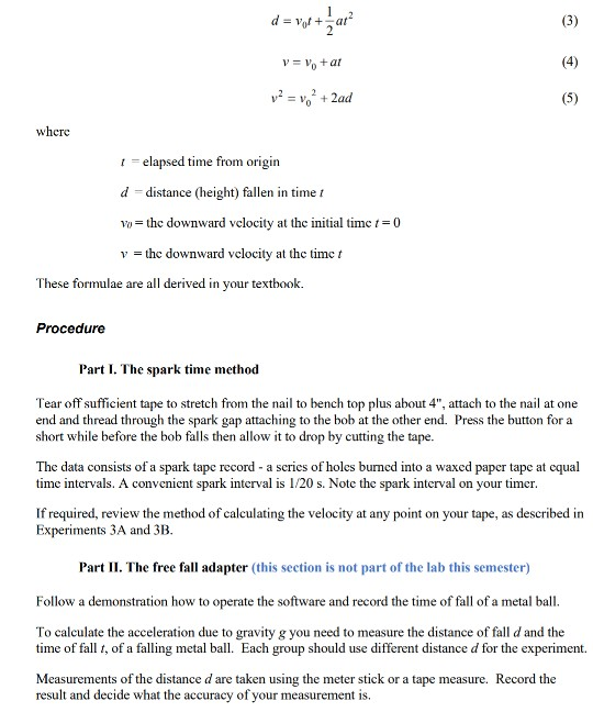 Solved Experiment 4 THE ACCELERATION DUE TO GRAVITY (please, | Chegg.com