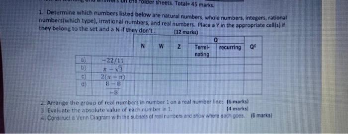Solved 1. Determine which numbers listed below are natural | Chegg.com