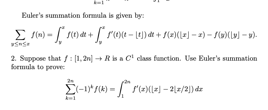 Solved Euler's summation formula is given | Chegg.com