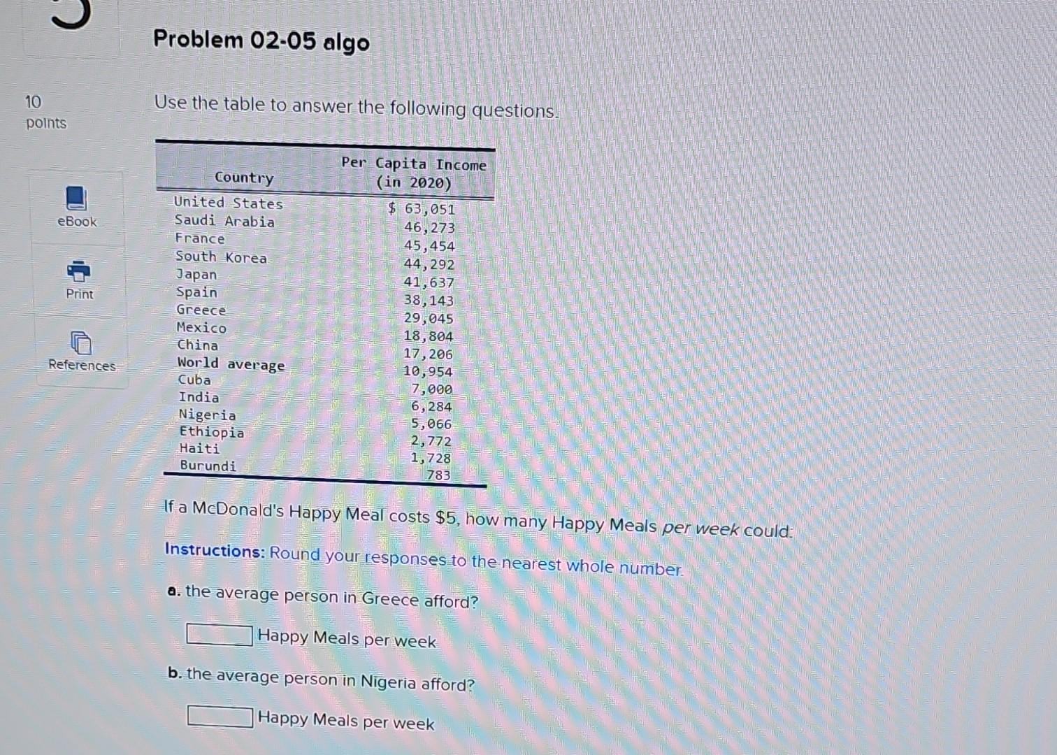 Solved Problem 02.05 algo Use the table to answer the | Chegg.com