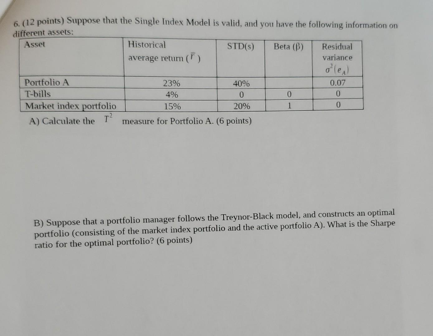 6. (12 points) Suppose that the Single Index Model is | Chegg.com