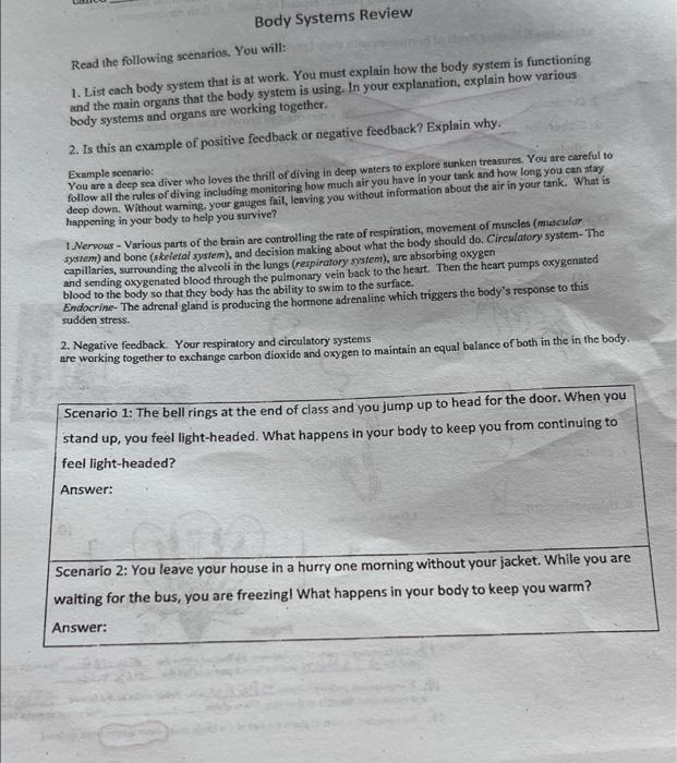 Solved Body Systems Review Read the following scenarios. You | Chegg.com