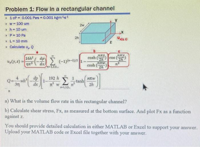Solved Problem 1: Flow in a rectangular channel 1 CP 0.001 | Chegg.com