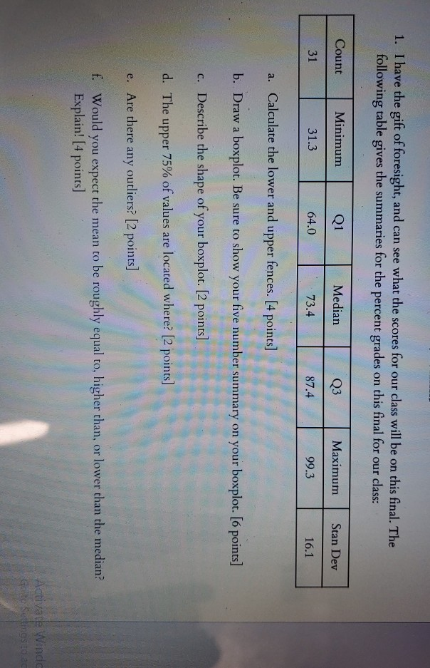 Solved 1. I have the gift of foresight, and can see what the | Chegg.com