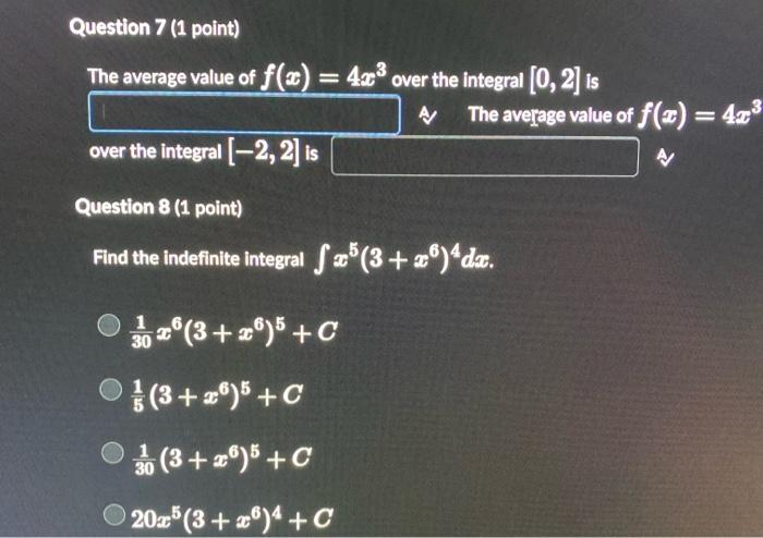 Solved Question 7 (1 point) The average value of f(x)=4x3 | Chegg.com