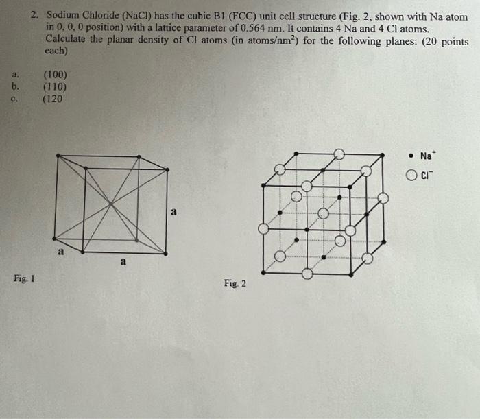 Solved 2. Sodium Chloride (NaCl) has the cubic B1 (FCC) unit | Chegg.com