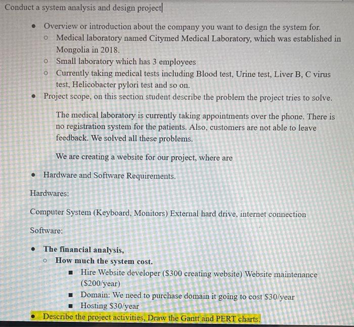 Conduct a system analysis and design project • | Chegg.com