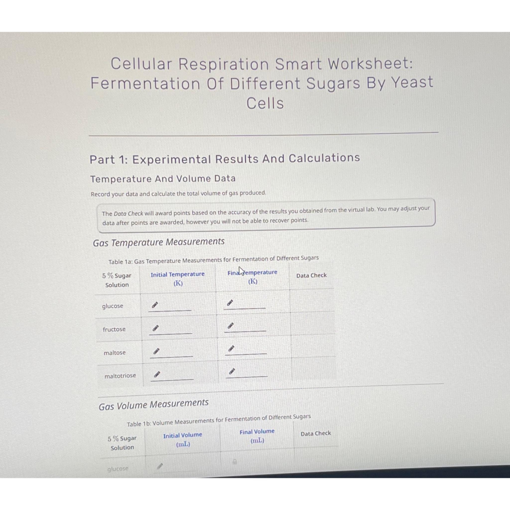 Solved Cellular Respiration Smart Worksheet: Fermentation Of | Chegg.com