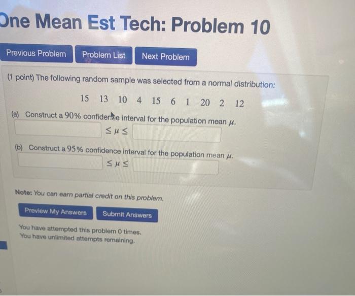 Solved One Mean Est Tech: Problem 10 Previous Problem | Chegg.com