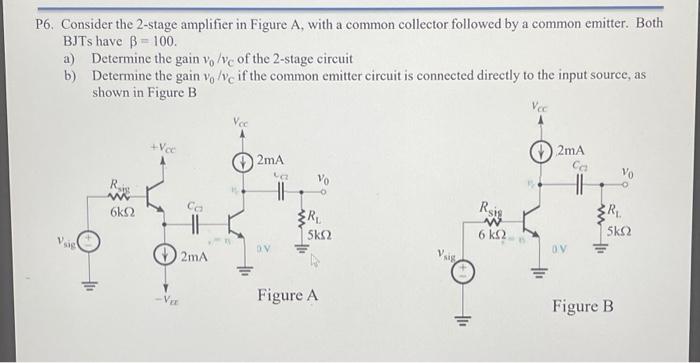 Solved P6. Consider the 2-stage amplifier in Figure A, with | Chegg.com