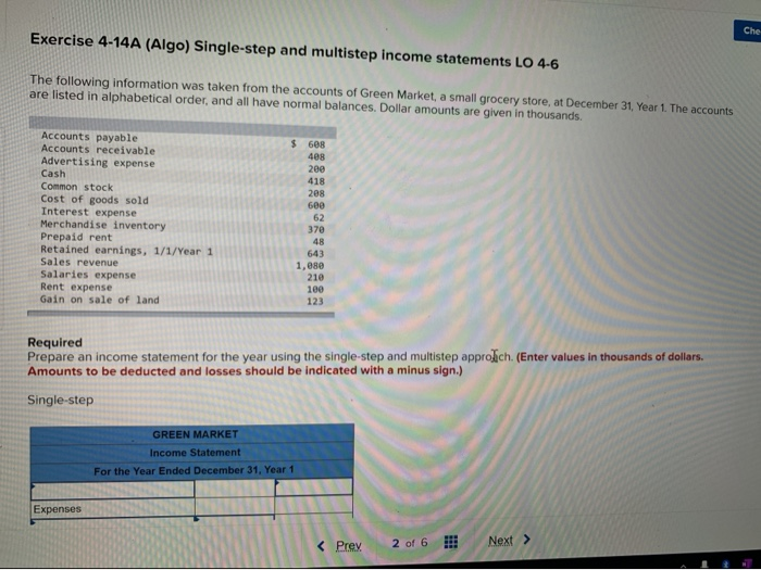 Solved Che Exercise 4-14A (Algo) Single-step and multistep | Chegg.com