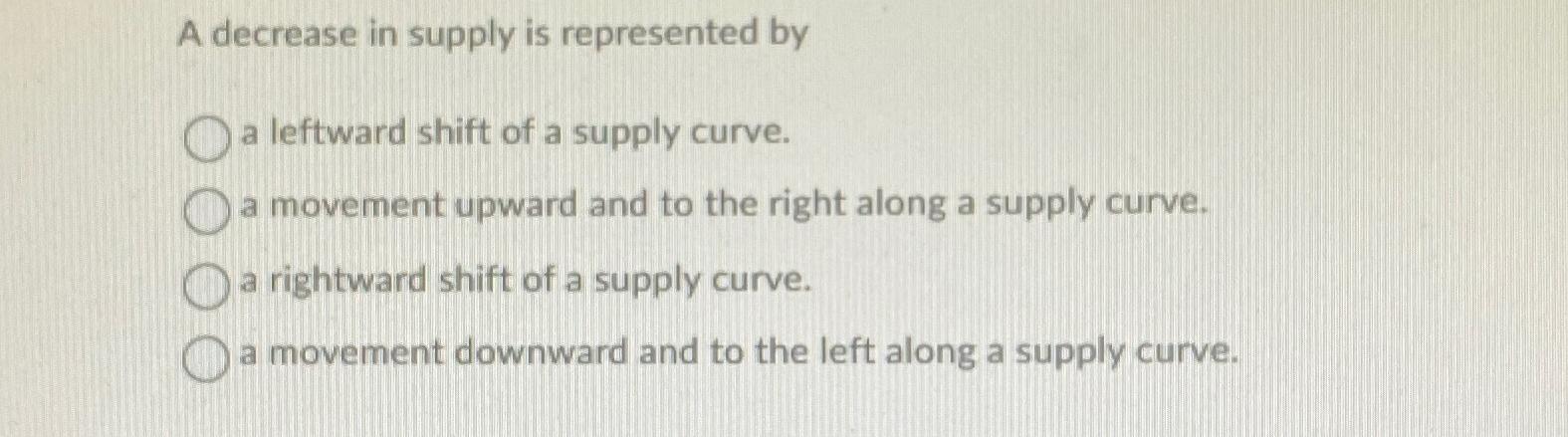 Solved A decrease in supply is represented bya leftward | Chegg.com