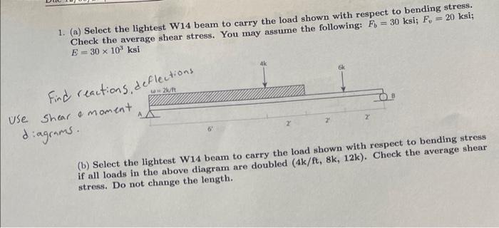 Solved 1. (a) Select the lightest W14 beam to carry the load | Chegg.com