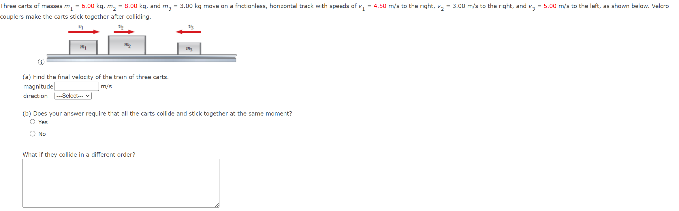 Solved Three carts of masses m1 = 6.00 ﻿kg, ﻿m2 = 8.00 ﻿kg, | Chegg.com