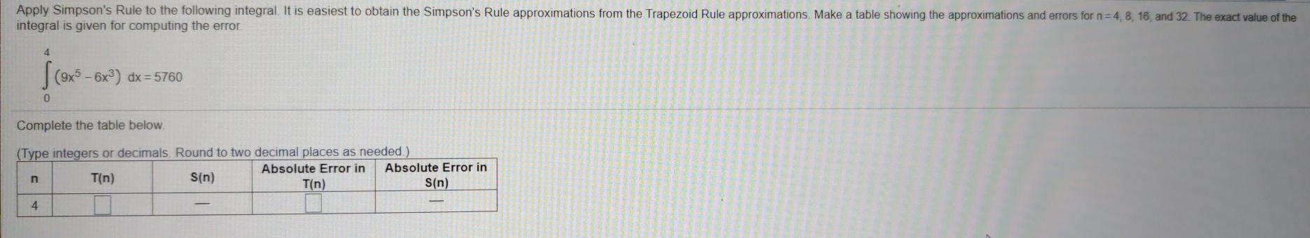 Solved Apply Simpson's Rule to the following integral. It is | Chegg.com