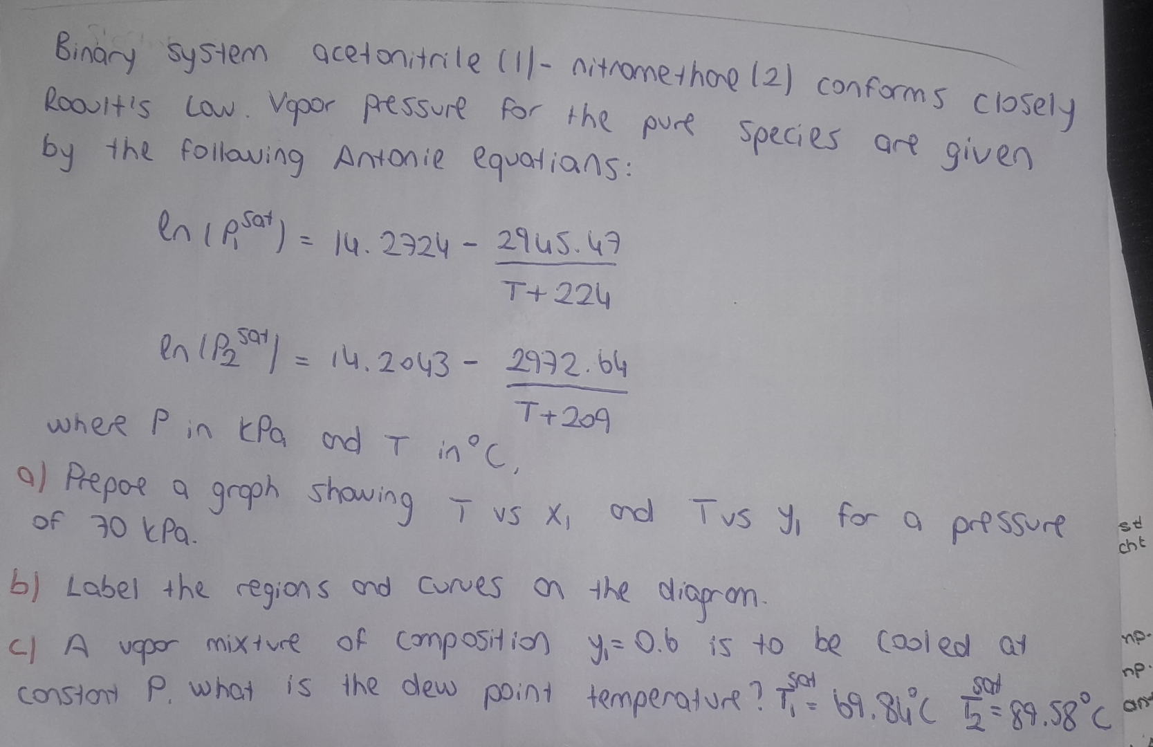 Binary system acetonitrile (1)-nitromethoe (2) | Chegg.com
