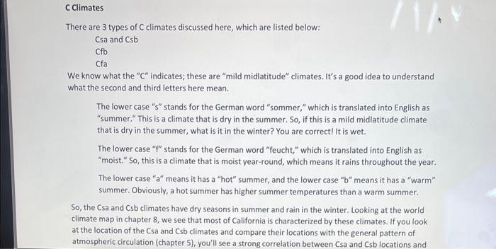 Carefully examine the modified Koppen map of climatic | Chegg.com