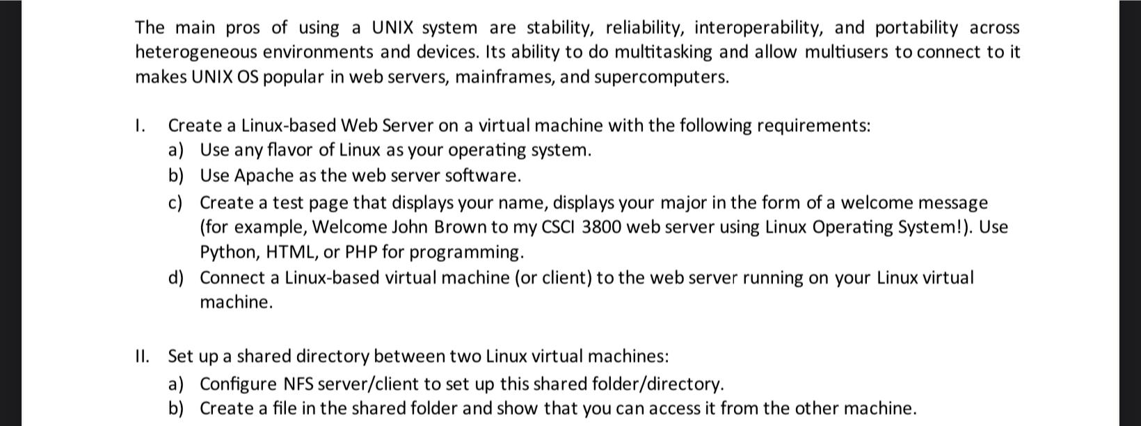 Solved The main pros of using a UNIX system are stability, | Chegg.com