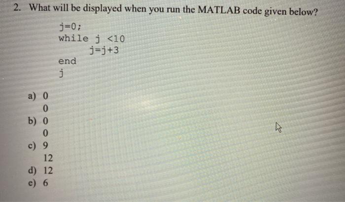 Solved 2. What will be displayed when you run the MATLAB | Chegg.com