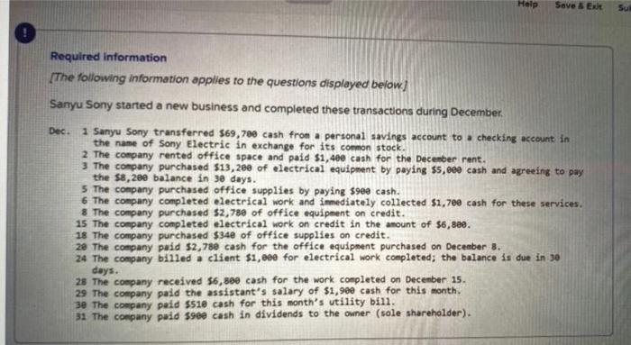 Solved Help Save & Ex su Required information [The following | Chegg.com