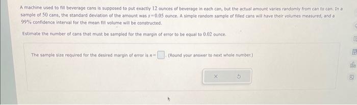 Solved A machine used to fill beverage cans is supposed to | Chegg.com