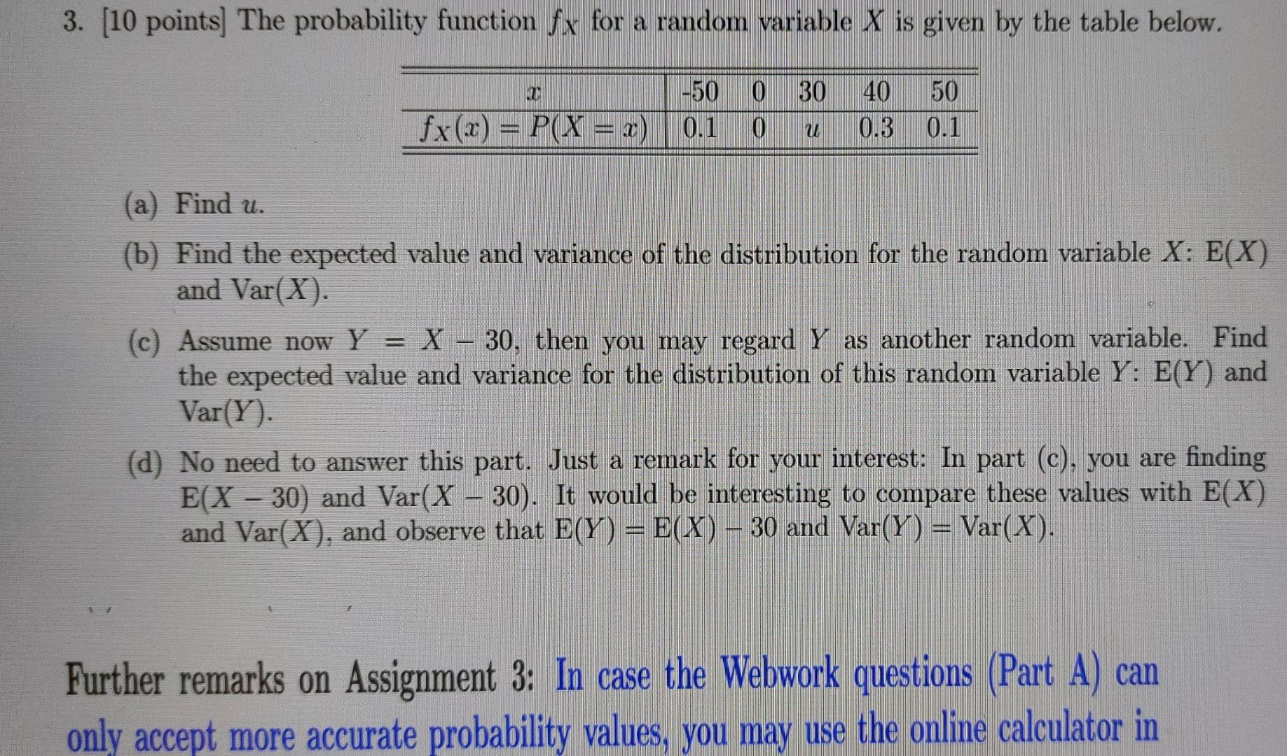 Solved 3. [10 points] The probability function fX for a | Chegg.com