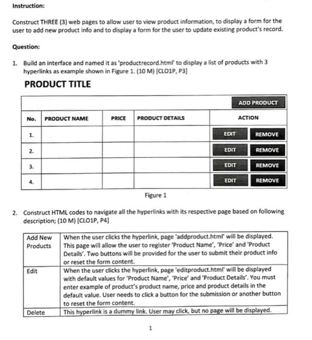 Instruction: Construct THREE (3) web pages to allow | Chegg.com