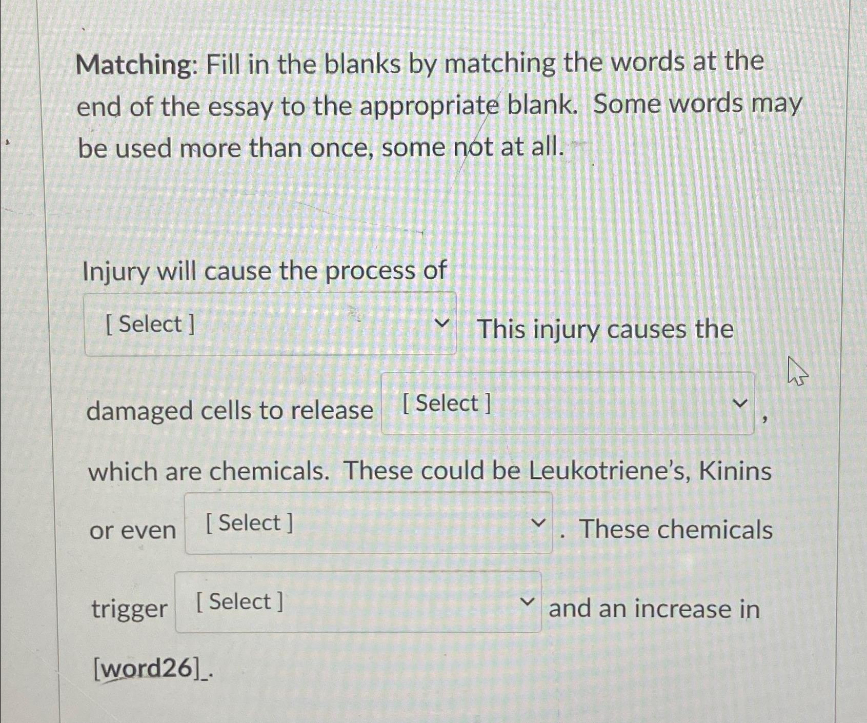 Solved Matching: Fill in the blanks by matching the words at | Chegg.com