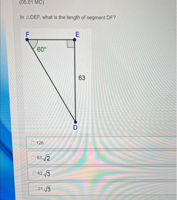 Solved In DEF, what is the length of segment DF? 126 | Chegg.com