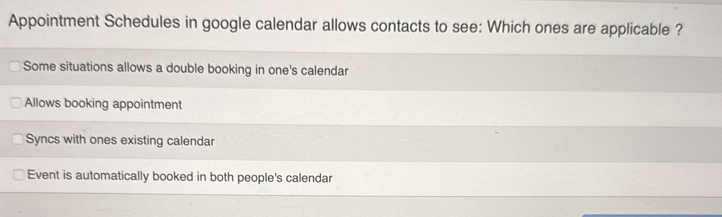 Solved Appointment Schedules in google calendar allows | Chegg.com