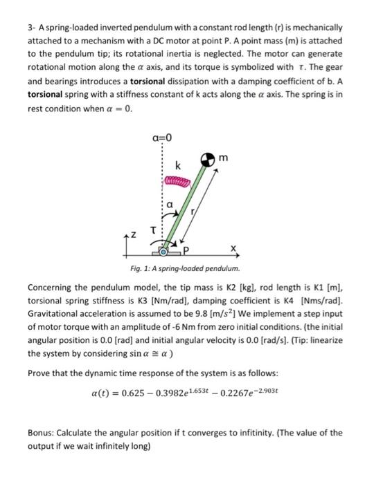 Solved 3- A spring-loaded inverted pendulum with a constant | Chegg.com