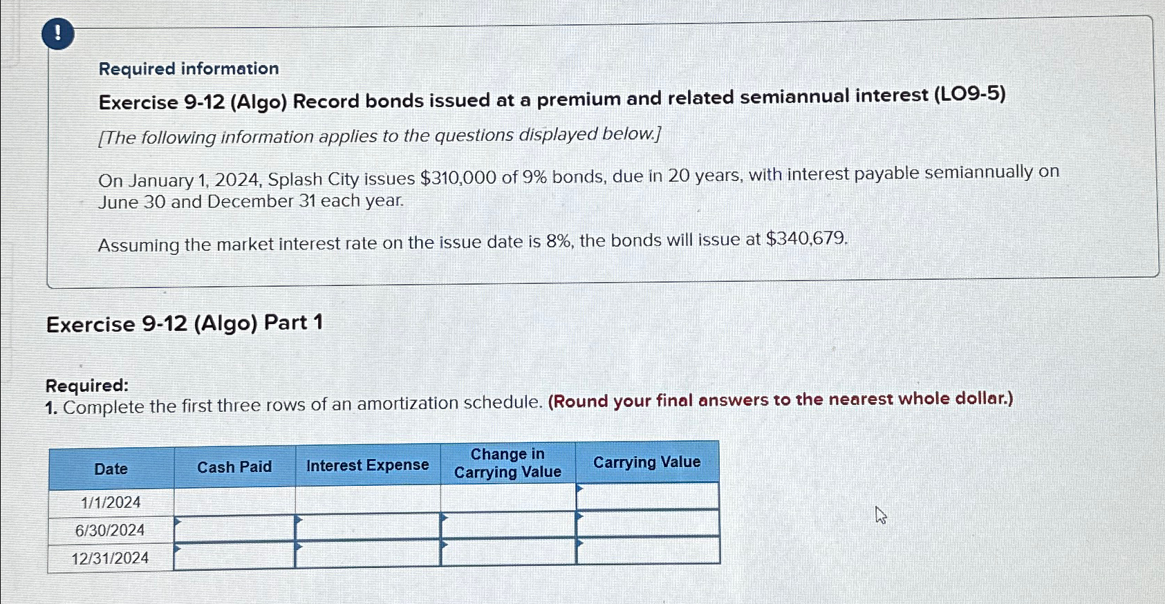 Solved !Required informationExercise 9-12 (Algo) ﻿Record | Chegg.com