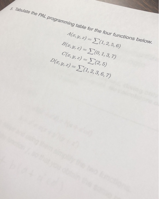 Solved 5. Tabulate the PAL prog te the PAL programming table | Chegg.com