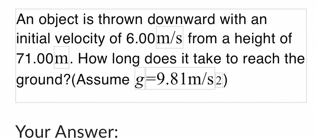 Solved An object is thrown downward with an initial velocity | Chegg.com