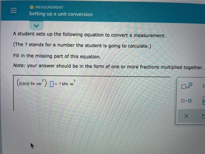 Solved MEASUREMENT Setting up a unit conversion A student | Chegg.com