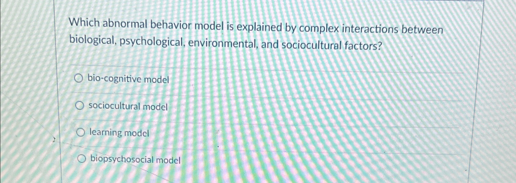 Solved Which abnormal behavior model is explained by complex | Chegg.com