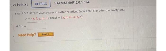 Solved Find A ก B. (Enter your answer in roster notation. | Chegg.com
