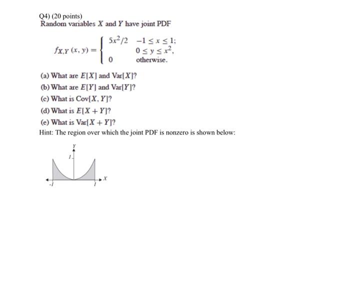 Solved 04) (20 points) Random variables X and Y have joint | Chegg.com