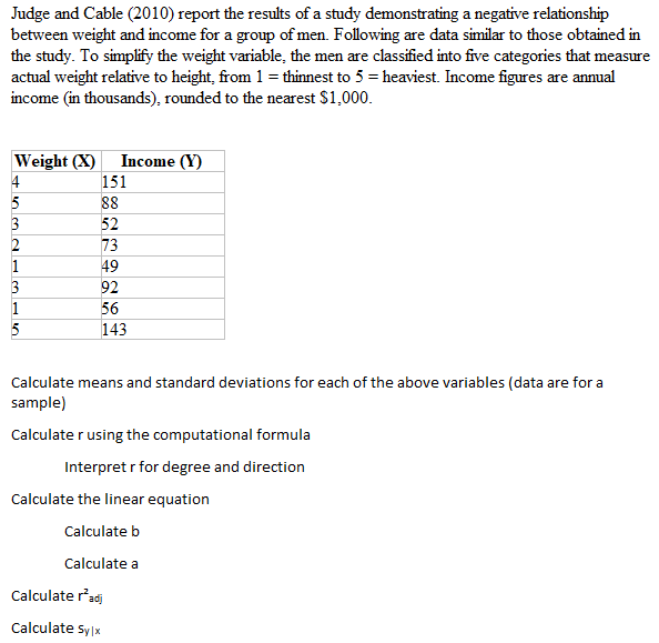 Solved Judge and Cable (2010) ﻿report the results of a study | Chegg.com